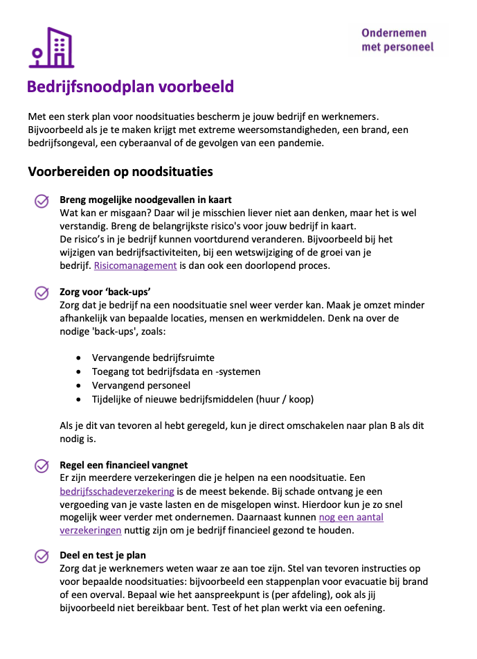 Bedrijfsnoodplan maken, tips en een voorbeeld | Ondernemen Met Personeel
